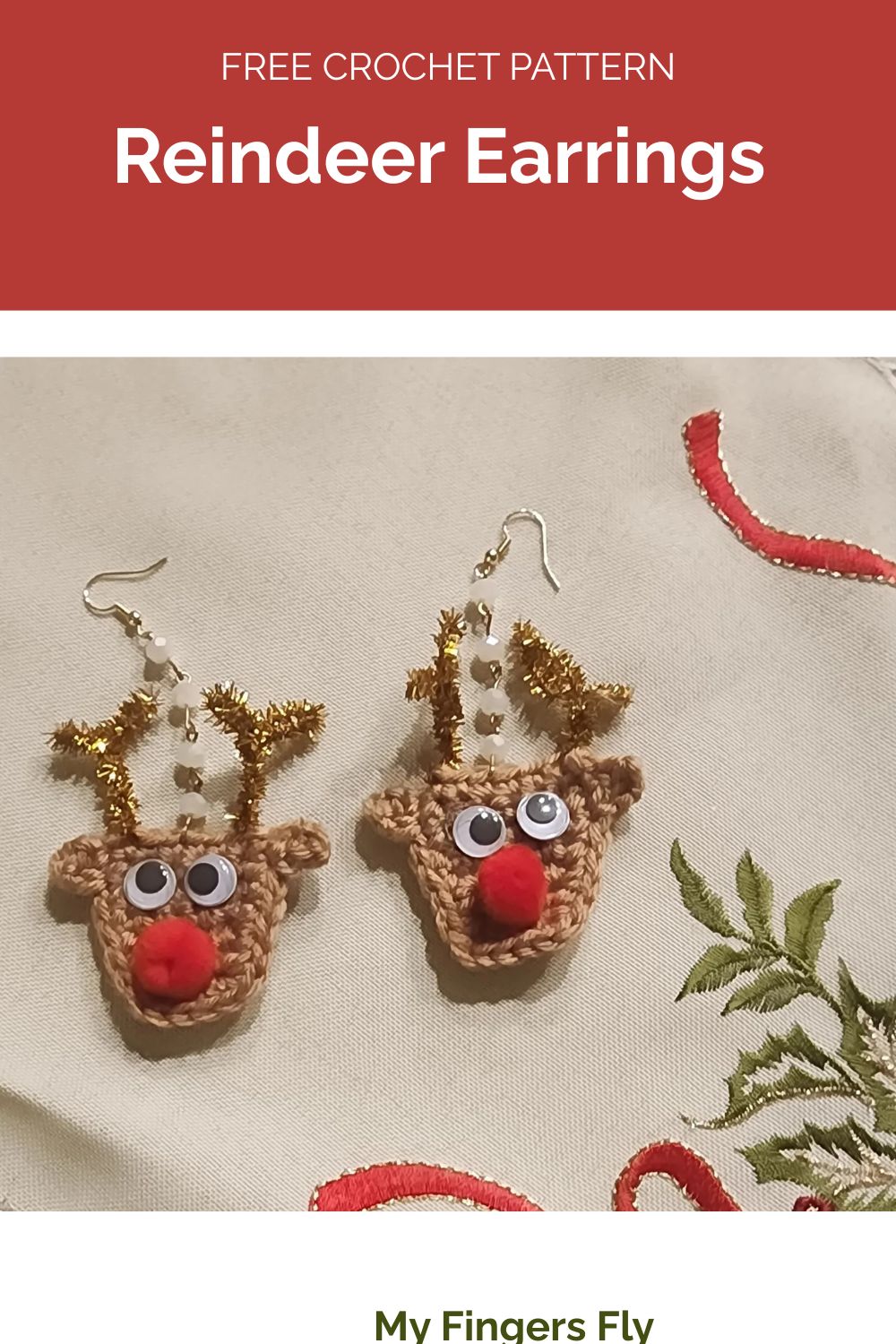 Reindeer Earrings Free Crochet Pattern